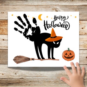 Halloween Handprint Art, Black Cat Handprint Craft, Preschool Activity ...