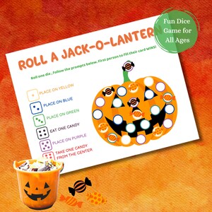 Roll a Jack-o-lantern Game, Printable Game for Kids, Fall Party, Candy ...
