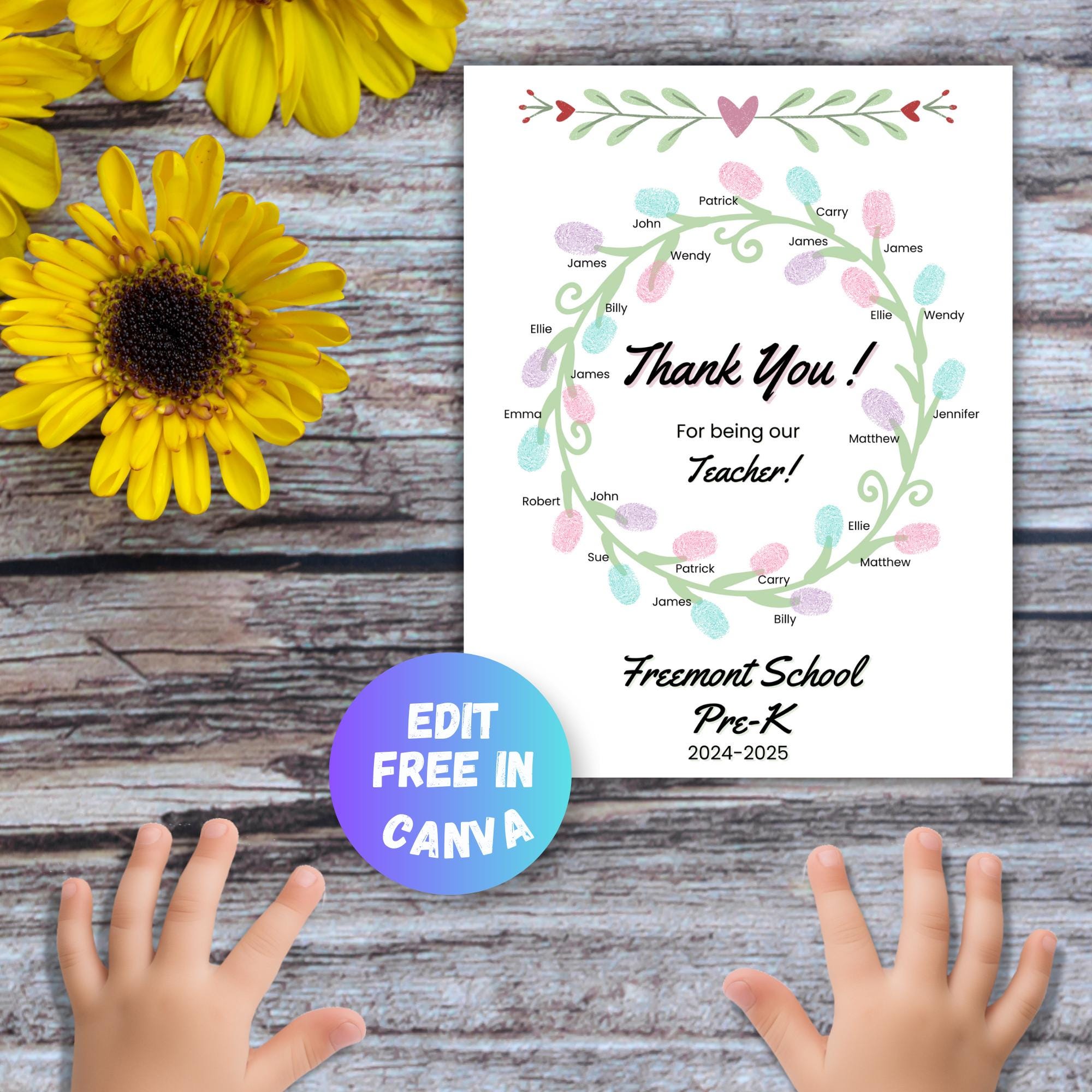 Teacher Appreciation Gift, Fingerprint Art, Year End Gift for Teacher ...