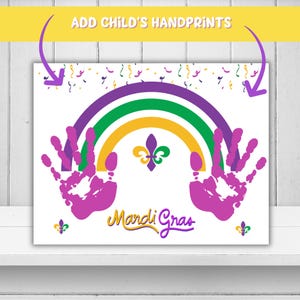 Mardi Gras Handprint Craft, Mardi Gras Handprint Art, Rainbow Handprint ...
