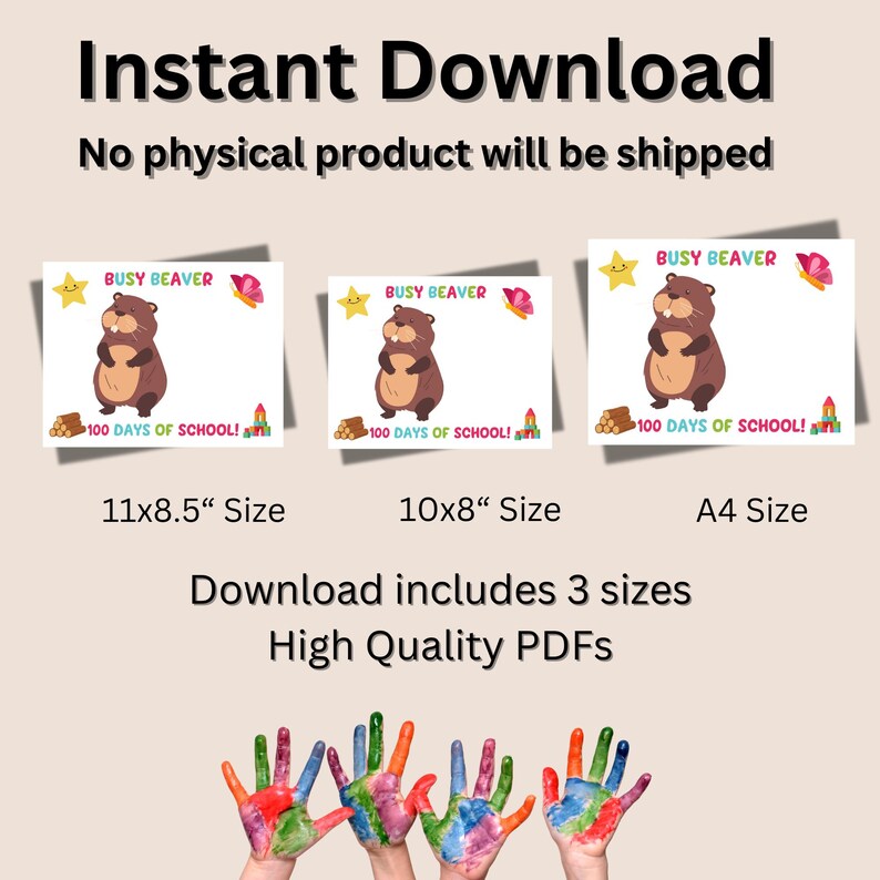 100 Days of School Handprint Craft, Handprint Art, Busy Beaver ...