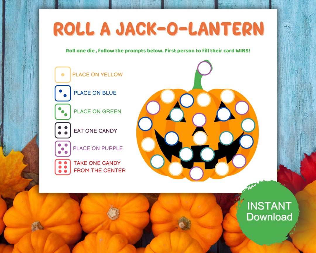 Roll a Jack-o-lantern Game, Printable Game for Kids, Fall Party, Candy ...