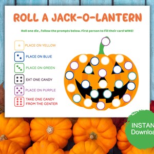Roll a Jack-o-lantern Game, Printable Game for Kids, Fall Party, Candy ...