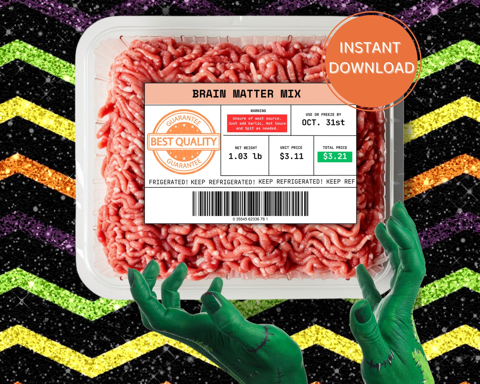 Halloween Meat Label, Fake Meat Label, Funny Fake Labels, Halloween ...