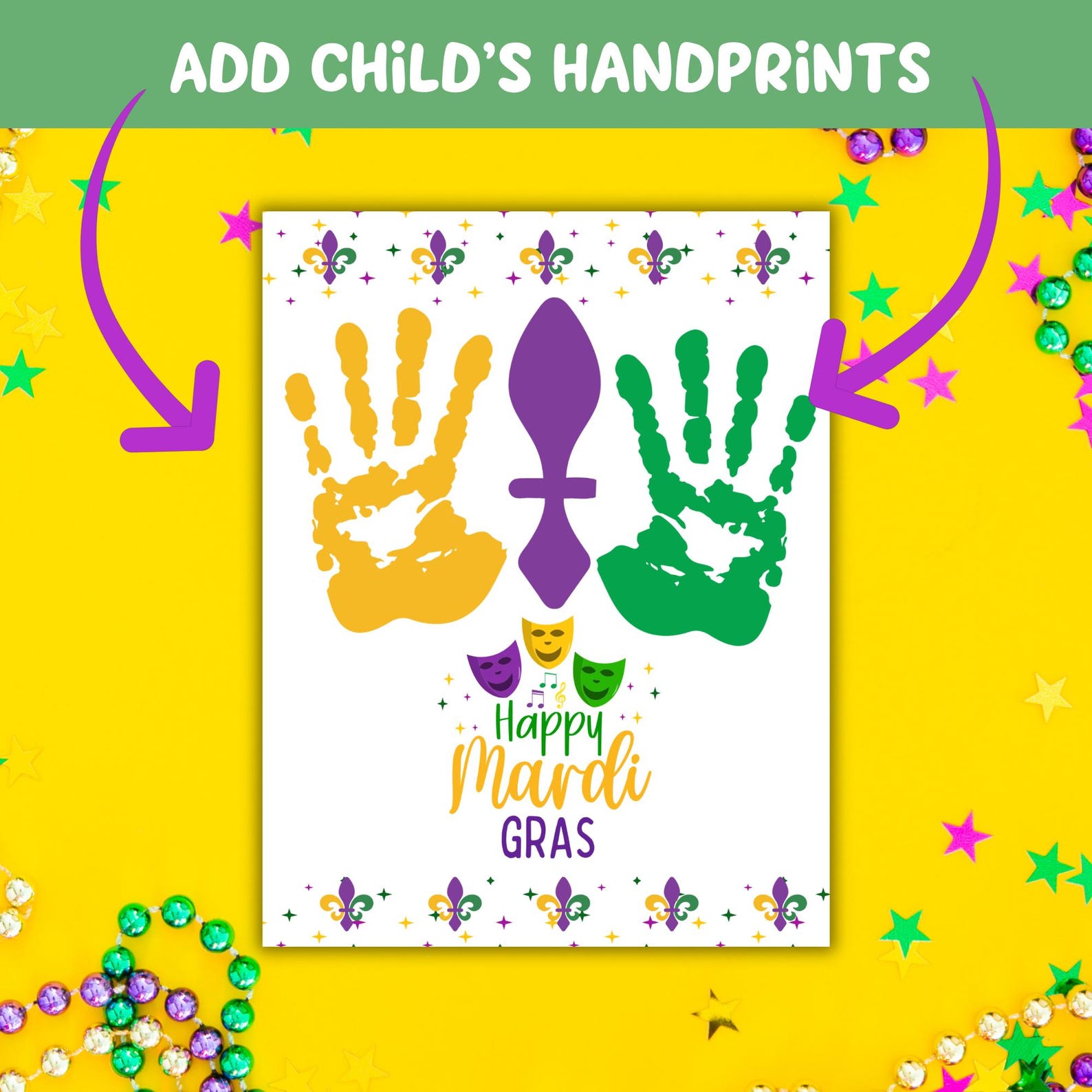 Mardi Gras Handprint Craft, Mardi Gras Handprint Art, Mardi Gras DIY ...