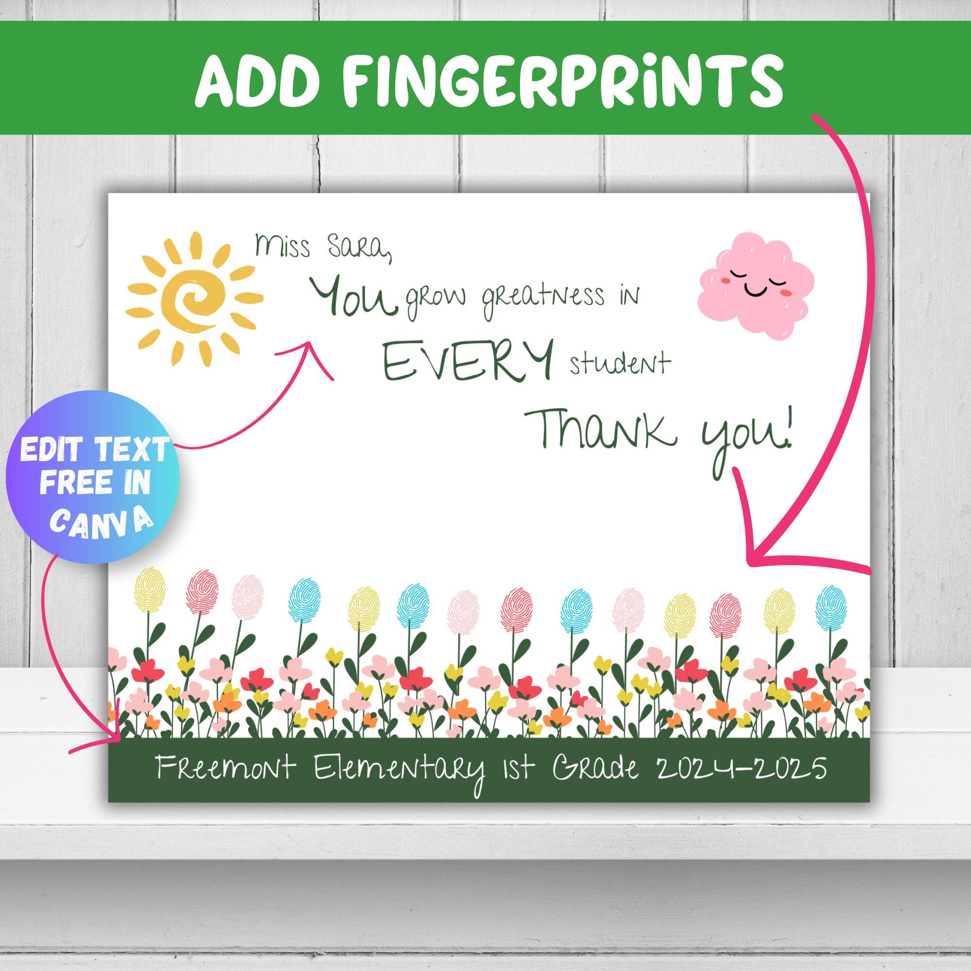 Teacher Appreciation Gift, Fingerprint Art, Handprint Craft, Thumbprint ...