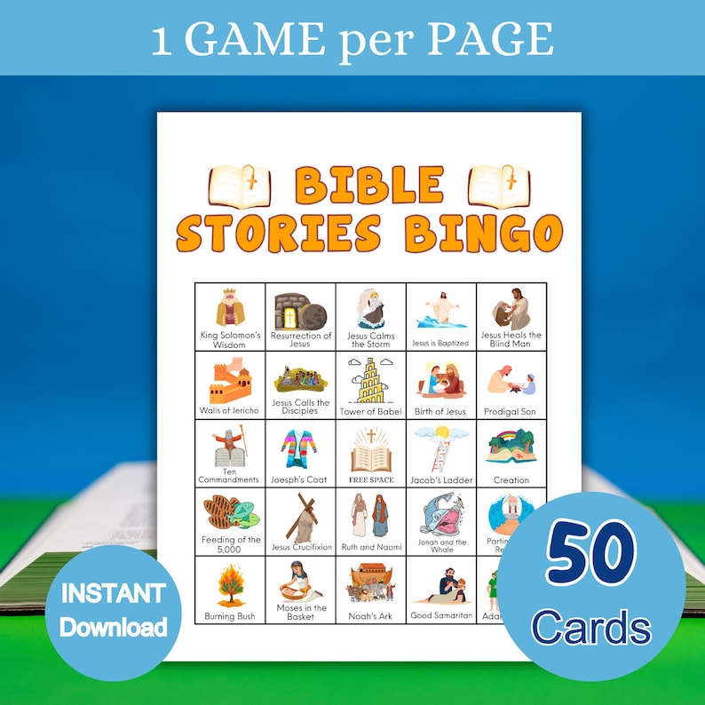 Bible Stories Bingo Game, 50 Printable Bingo Cards, Bible BINGO Game ...
