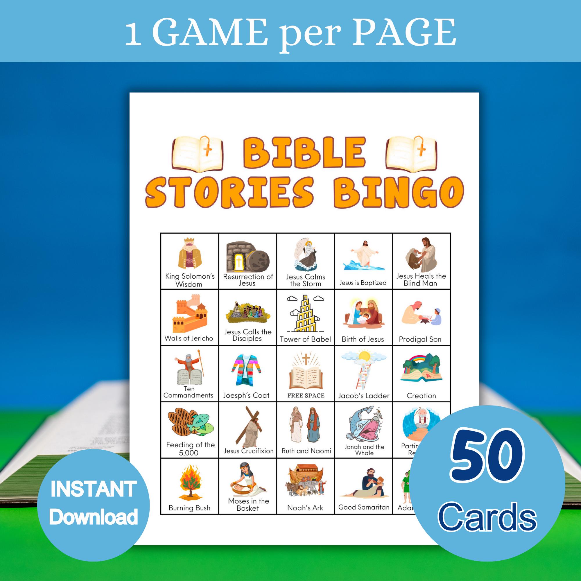 Bible Stories Bingo Game, 50 Printable Bingo Cards, Bible BINGO Game ...