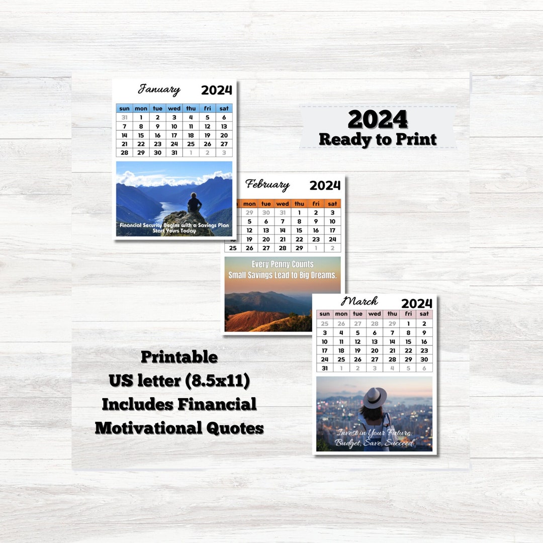 2024 Calendar With Monthly Motivational Quotes No-spend Calendar - Etsy