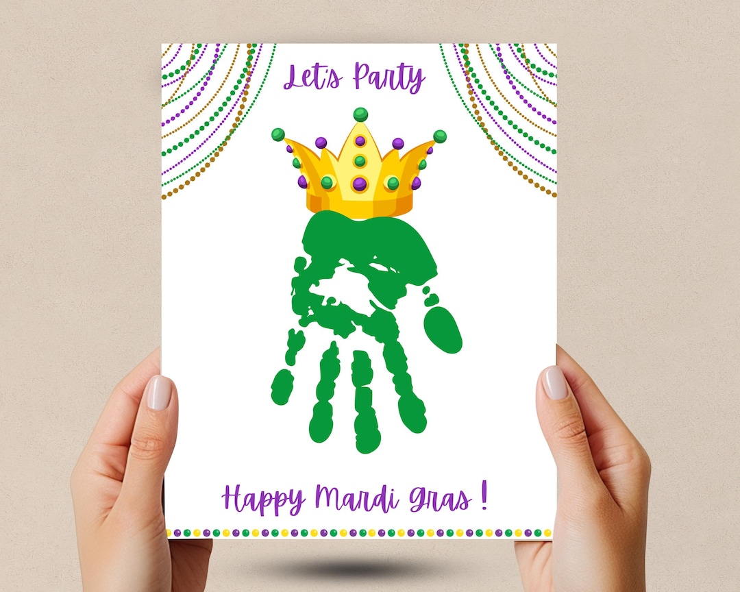 Mardi Gras Handprint Craft, Mardi Gras Handprint Art, Crown Handprint ...
