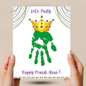 Mardi Gras Handprint Craft, Mardi Gras Handprint Art, Crown Handprint ...