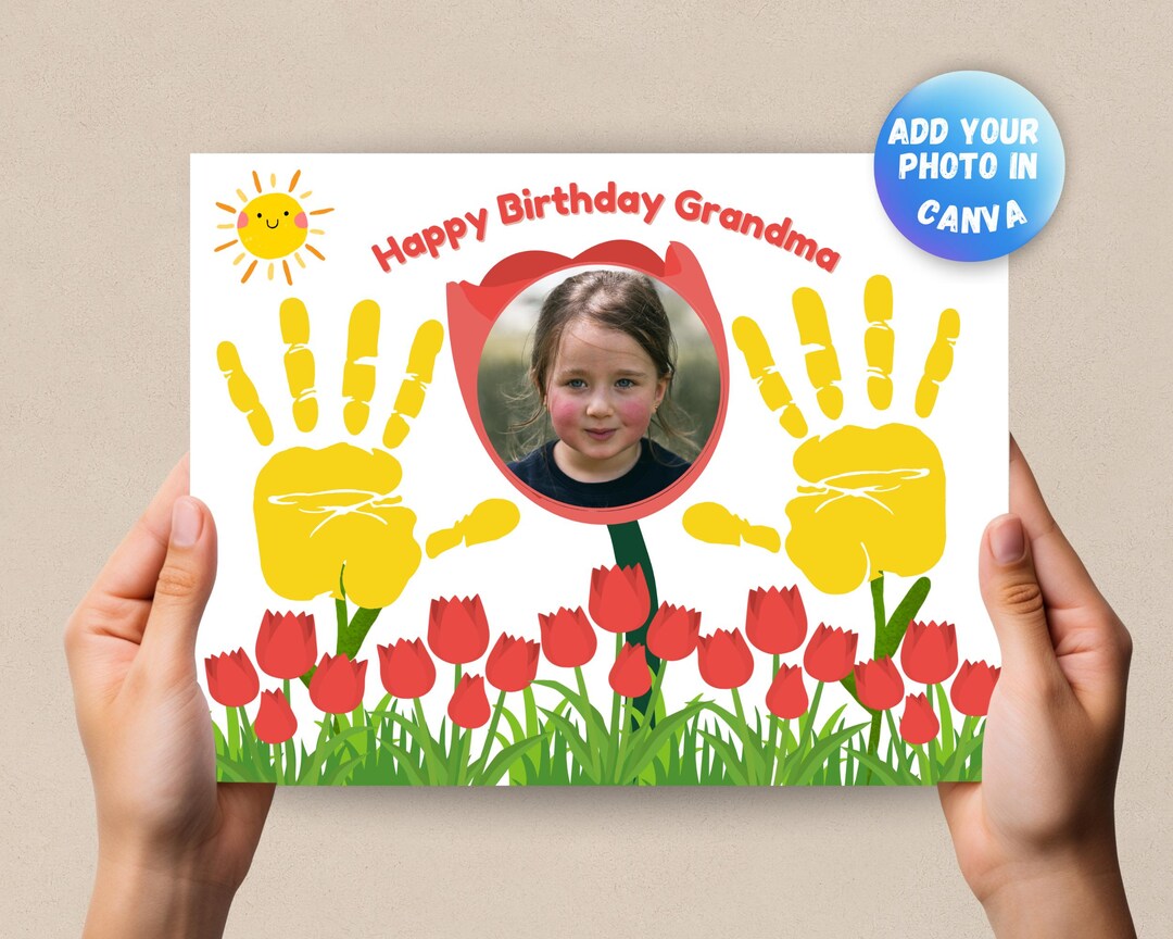 Grandma Handprint Craft, Birthday Photo Handprint Craft, Gift for ...