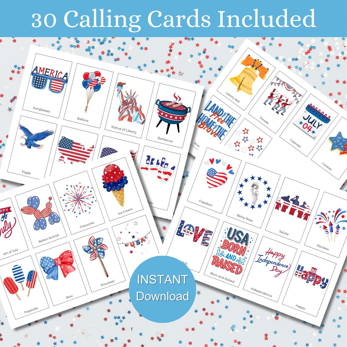 4th of July Bingo Game, 50 Printable Bingo Cards, Independence Day ...