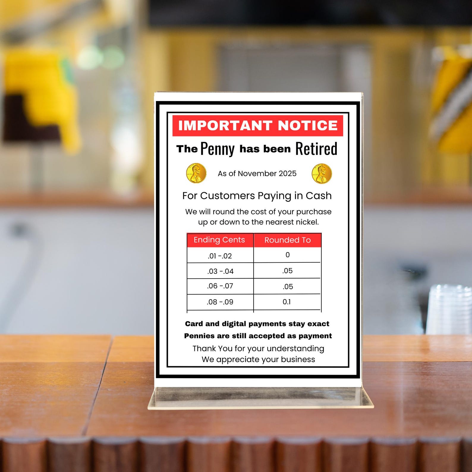 Penny Phase-out Sign, No More Pennies Sign, Cash Register Notice, Penny ...