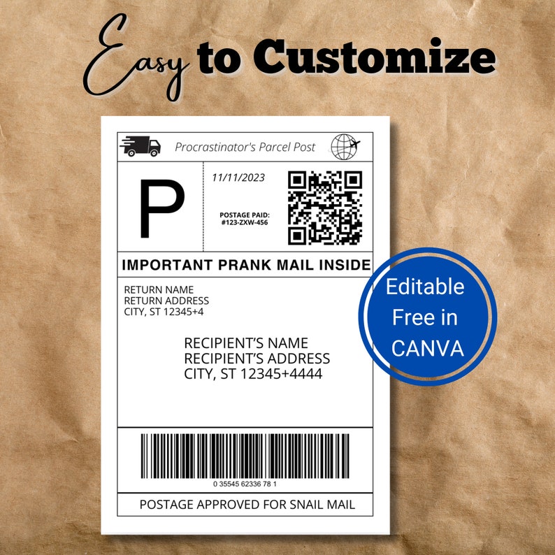 Fake Shipping Label Editable Canva Template, Funny Custom Gift Label ...