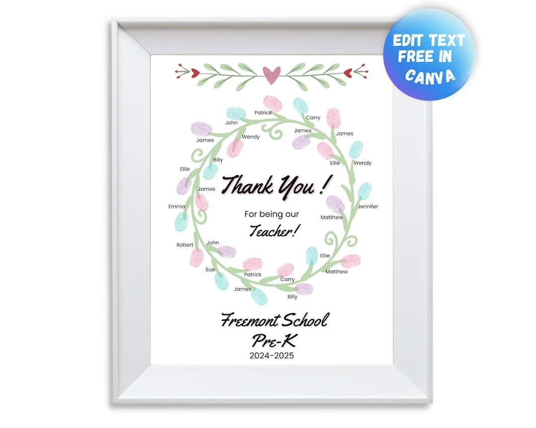 Teacher Appreciation Gift, Fingerprint Art, Year End Gift for Teacher ...