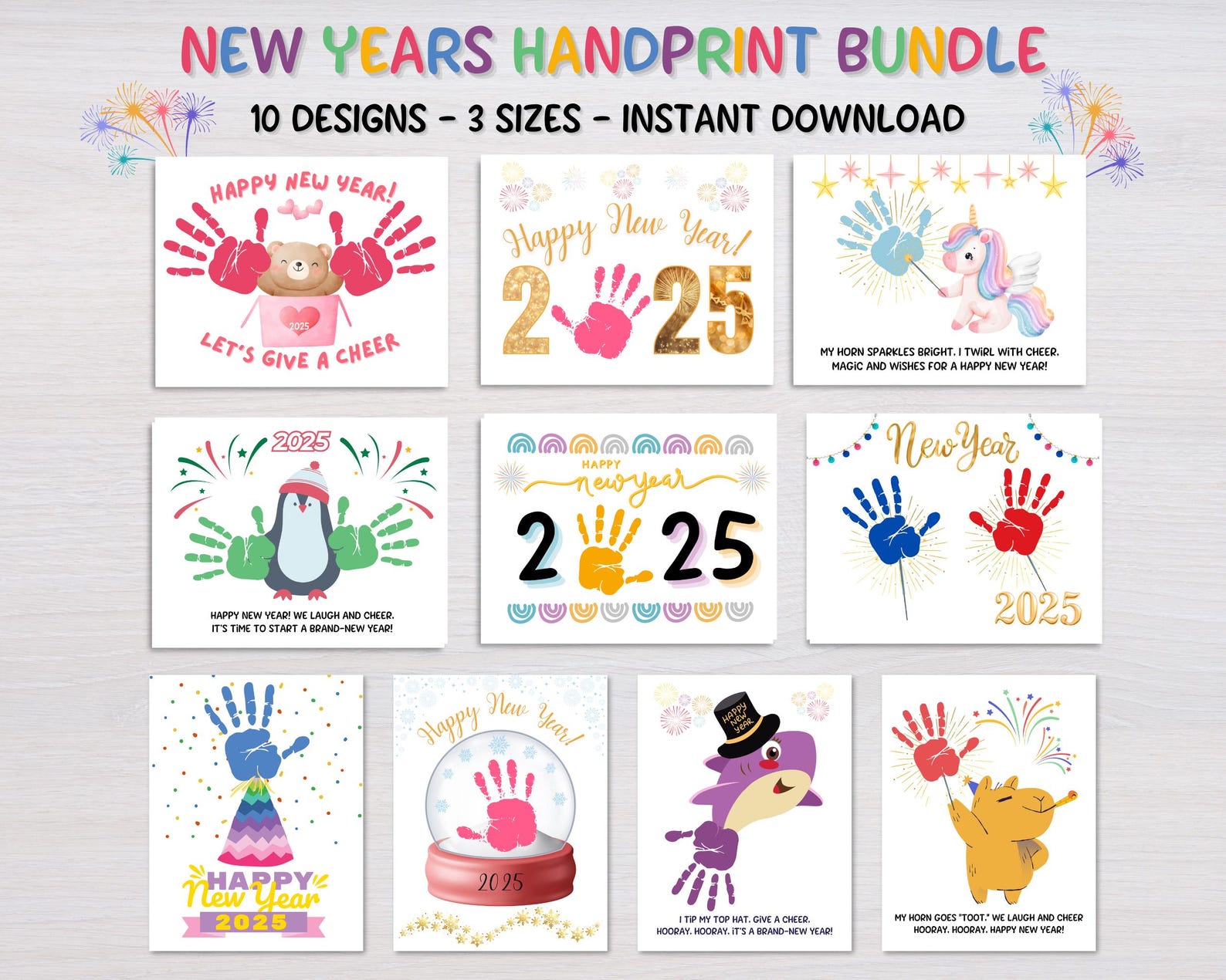 New Years Handprint Art Bundle, New Years Handprint Craft, Printable ...