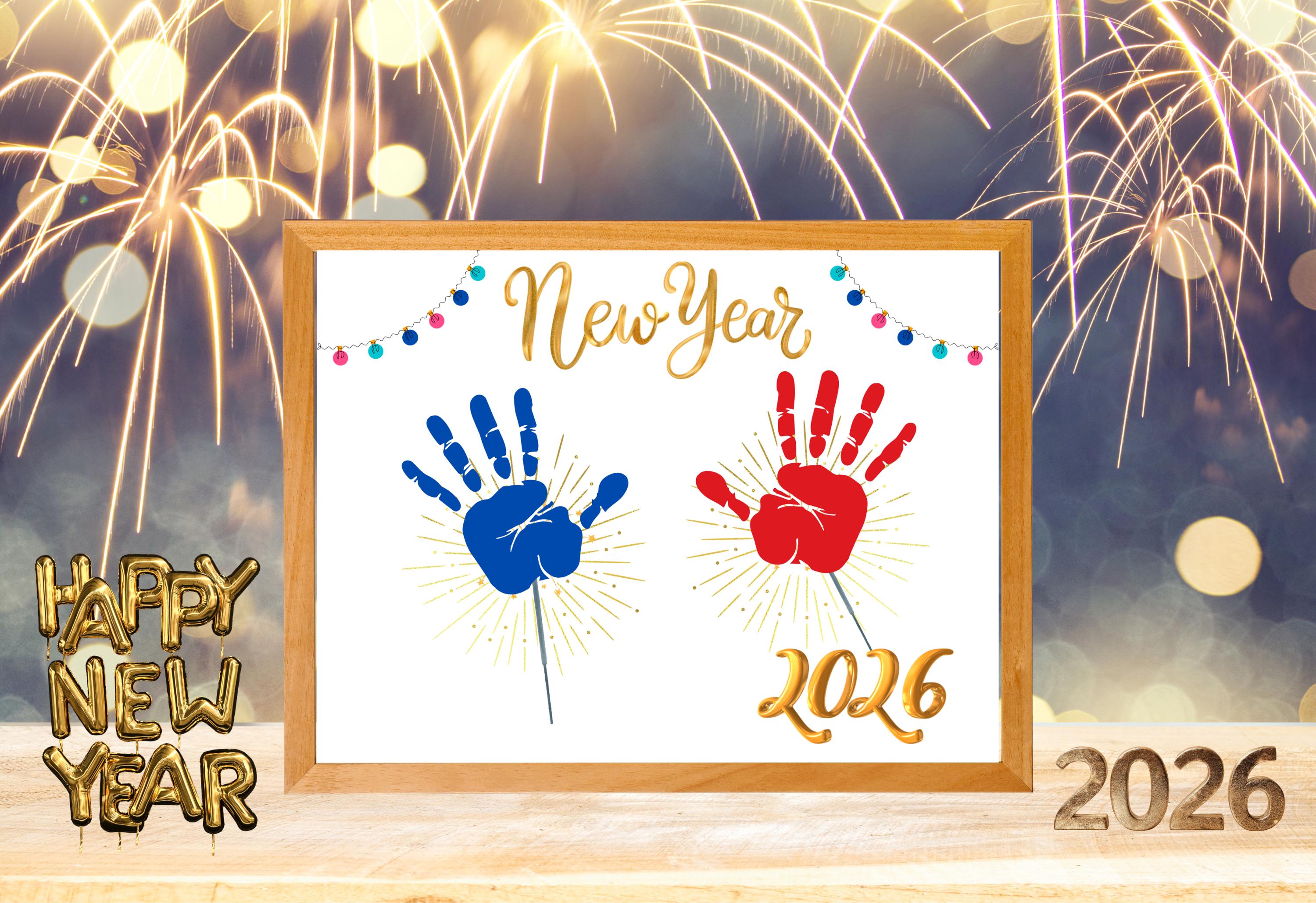 New Years Handprint Craft, Handprint Printable, New Year's Handprint ...
