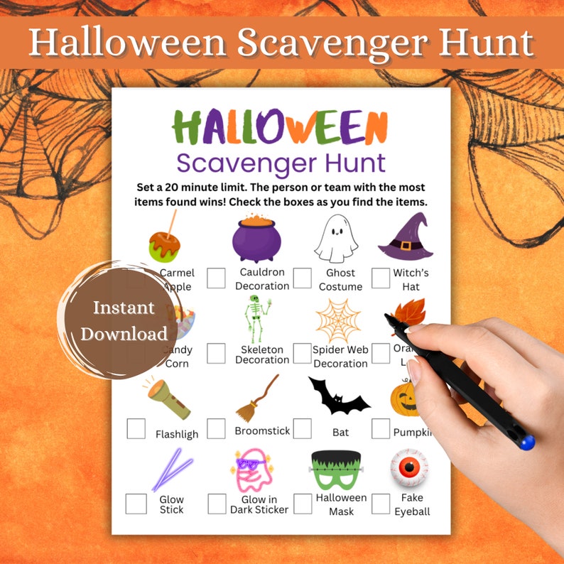 Halloween Scavenger Hunt, Halloween Printable Game for Kids and Adults ...