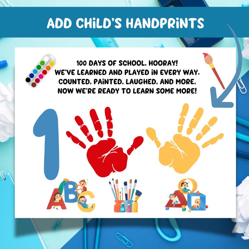 100 Days of School Handprint Craft, Handprint Art, 100 Days of School ...