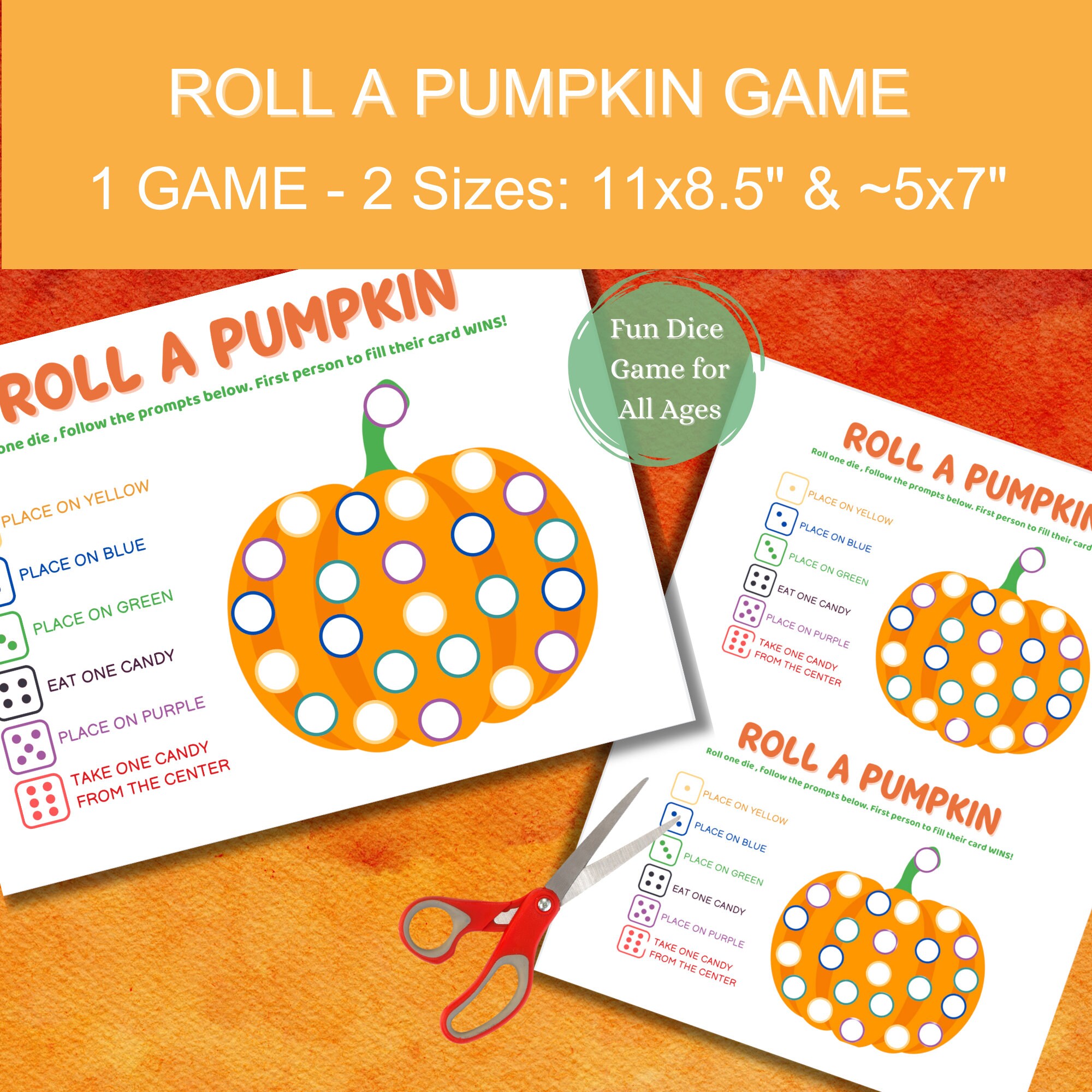 Roll a Pumpkin Game, Printable Game for Kids, Fall Party, Candy Game ...