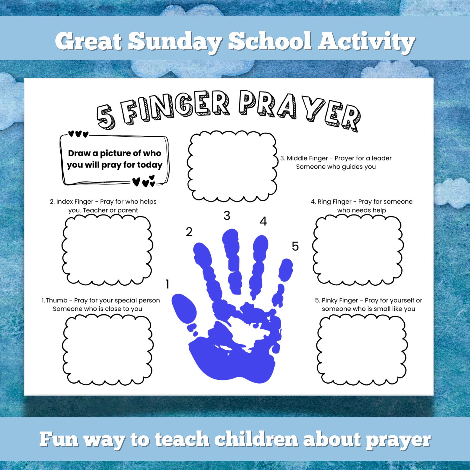 5 Finger Prayer Handprint Art, Sunday School Activity, Grow in Christ ...