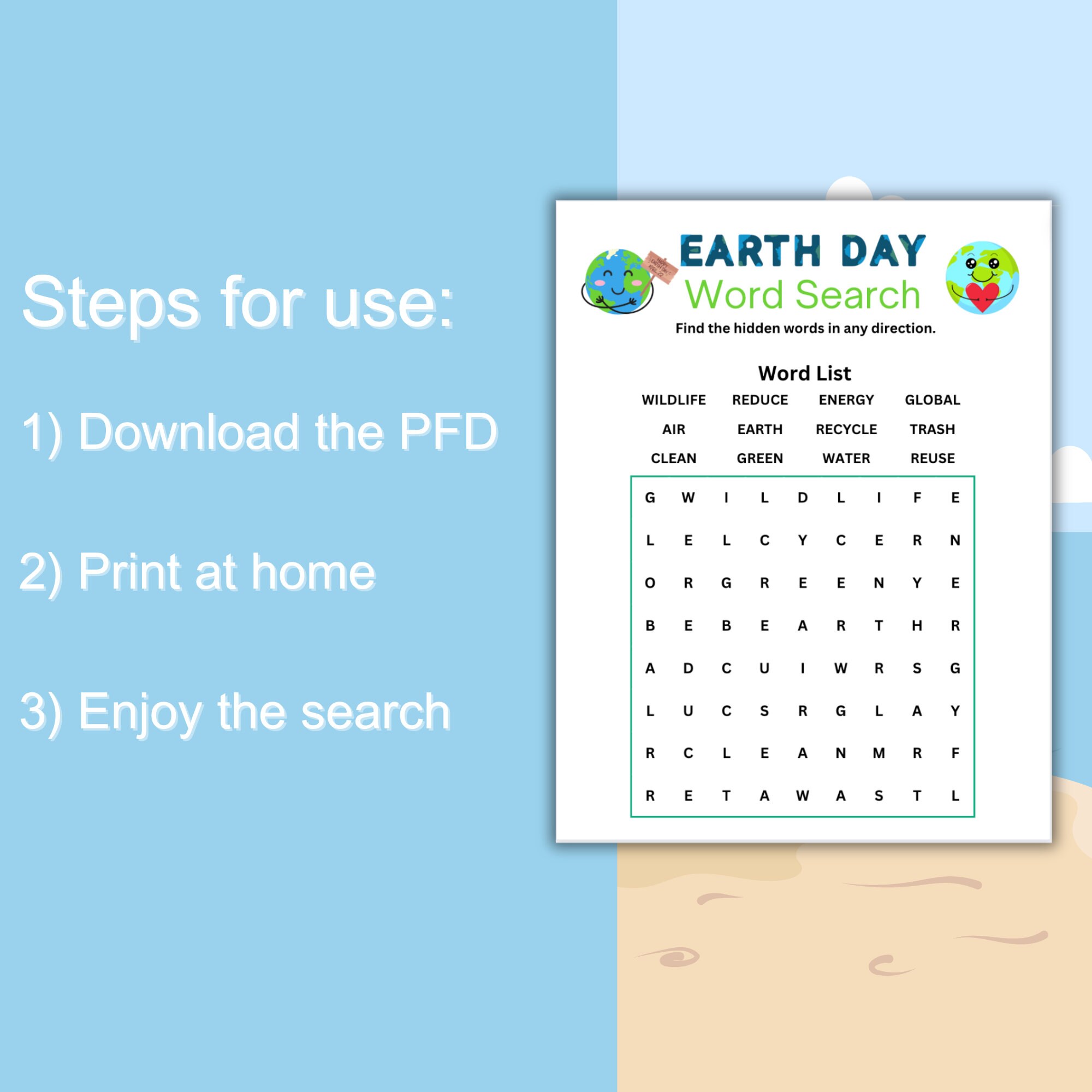 Earth Day Word Search, Earth Day Game, Classroom Activity, Family Game ...
