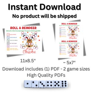 Roll a Reindeer Game, Printable Holiday Game, Christmas Party, Candy ...