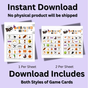 Halloween Bingo Game, Kids Halloween Party Game, 50 Halloween Bingo ...