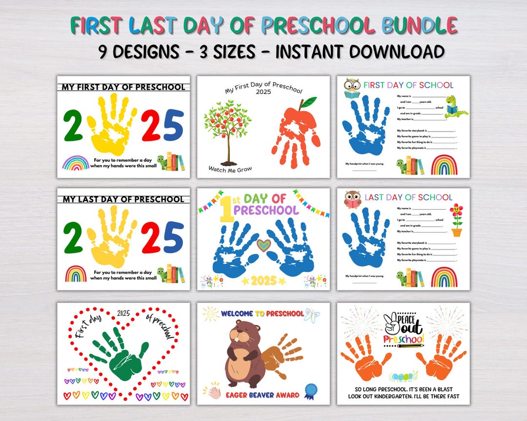 Preschool Handprint Craft, First Day of Preschool Handprint Art, Last ...
