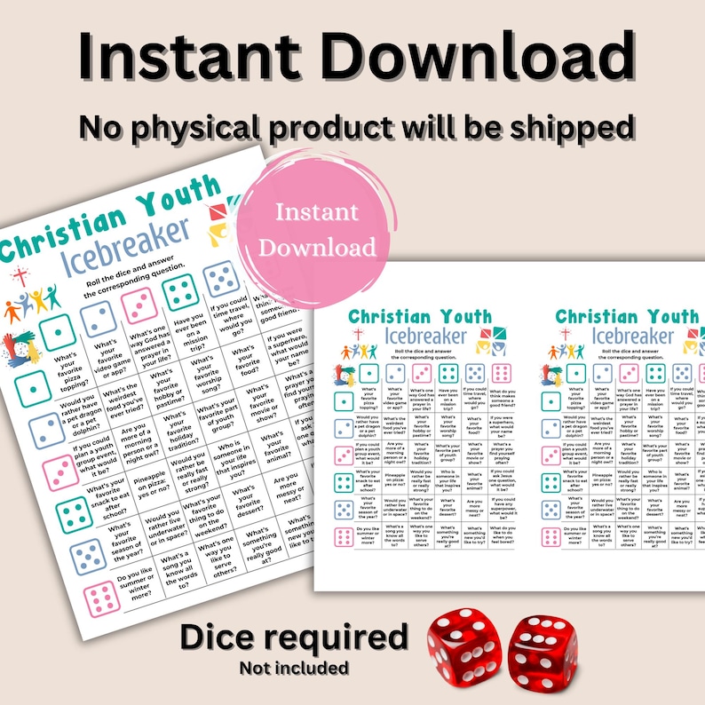 Christian Youth Icebreaker Dice Game, Printable Game, Christian Party ...