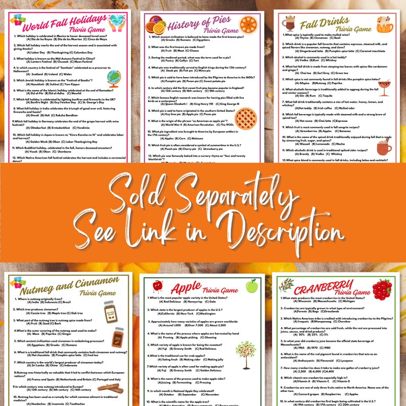 Pie Trivia Game, Fall Trivia Game, Work Party Game, Thanksgiving Party ...