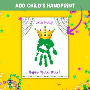 Mardi Gras Handprint Craft, Mardi Gras Handprint Art, Crown Handprint ...
