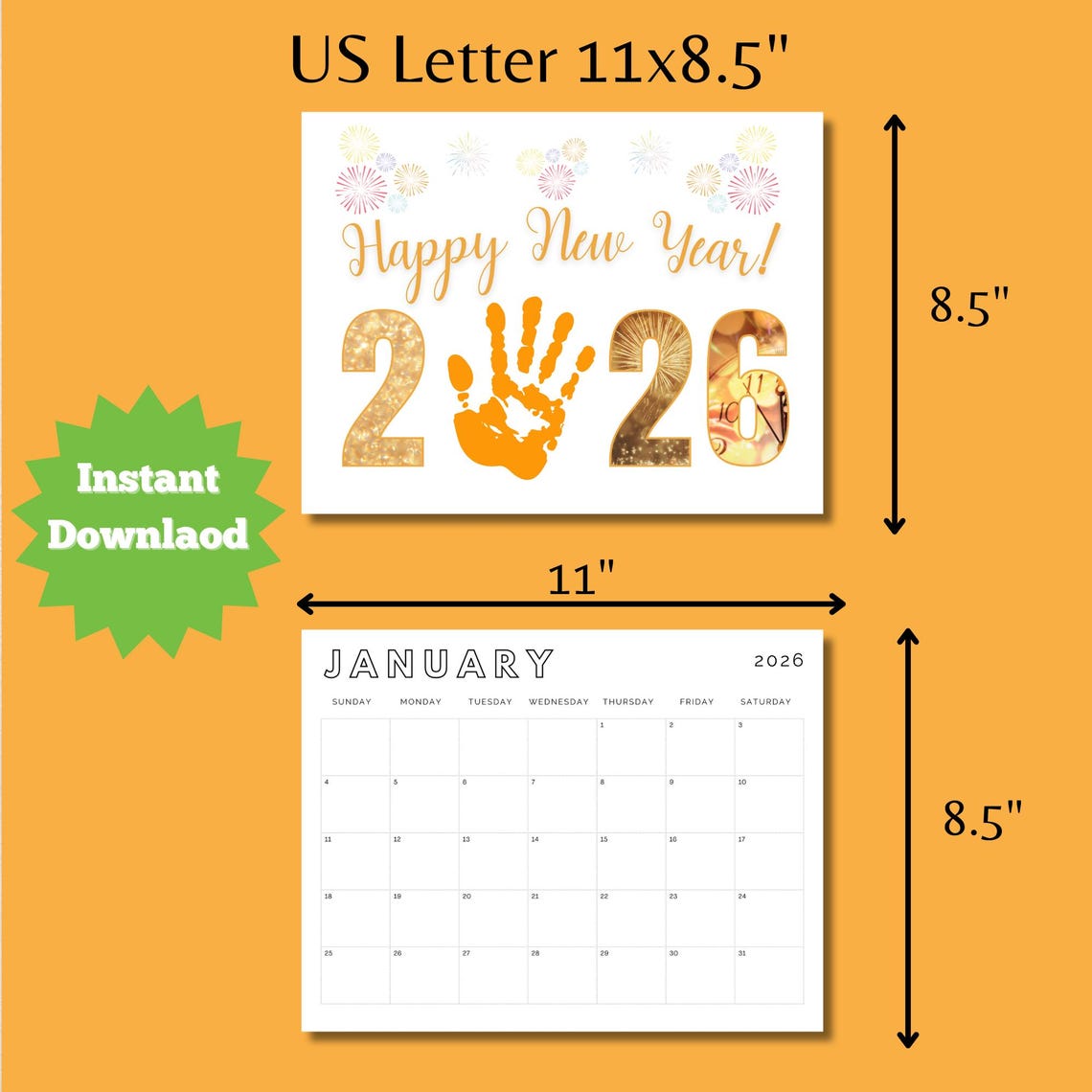 2026 Handprint Calendar, Printable Handprint Christmas DIY Gift ...