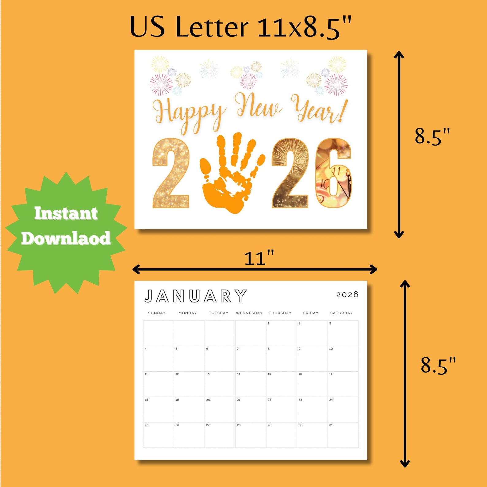 2026 Handprint Calendar, Printable Handprint Christmas DIY Gift ...