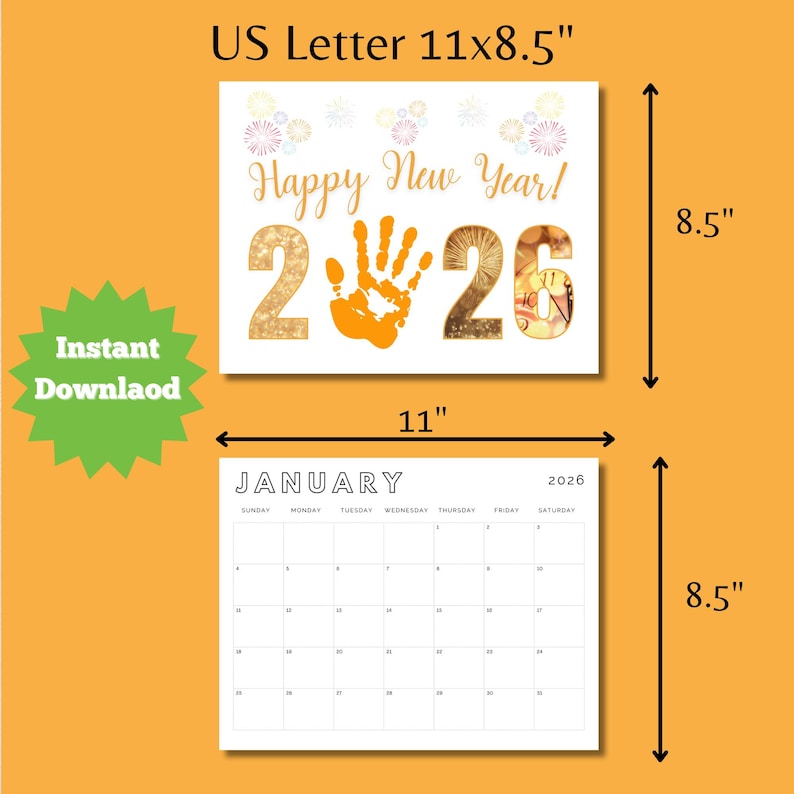 2026 Handprint Calendar, Printable Handprint Christmas DIY Gift ...