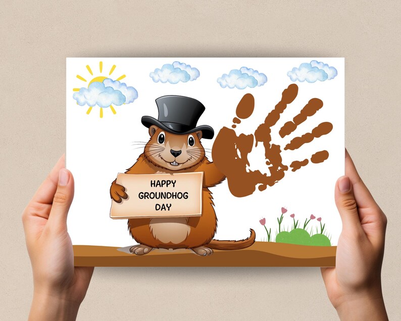 Groundhog Day Handprint Craft, Groundhog Day Handprint Art, Daycare ...