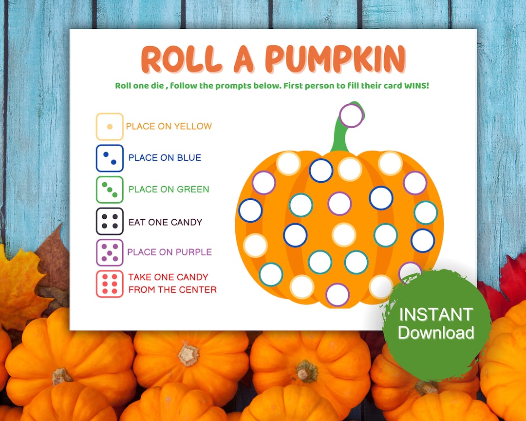 Roll a Pumpkin Game, Printable Game for Kids, Fall Party, Candy Game ...