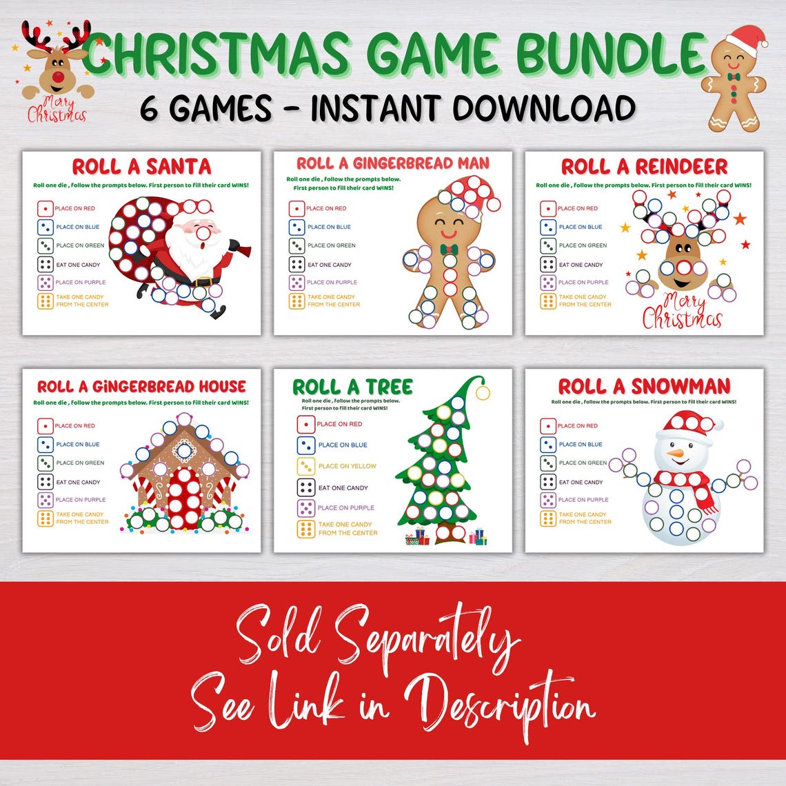 Roll a Santa Game, Printable Holiday Game, Christmas Party, Candy Game ...