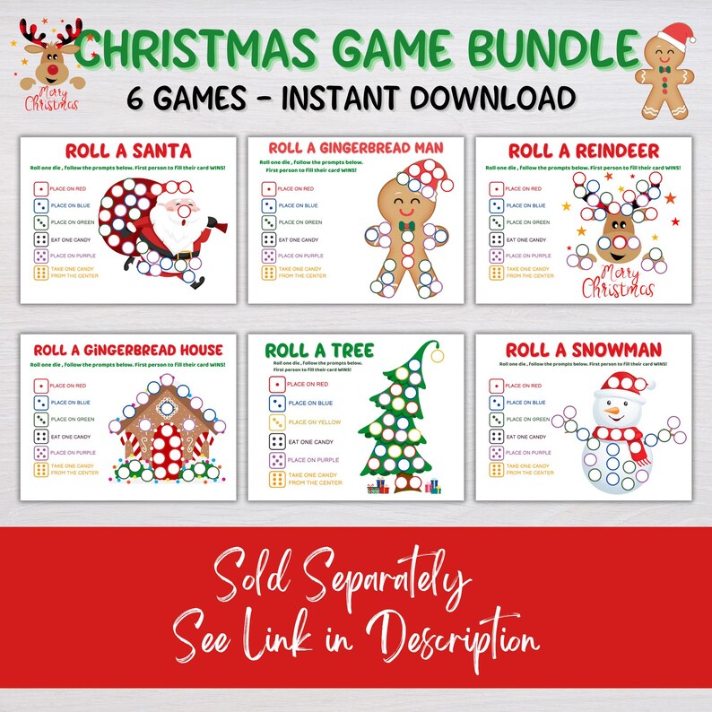 Roll a Santa Game, Printable Holiday Game, Christmas Party, Candy Game ...