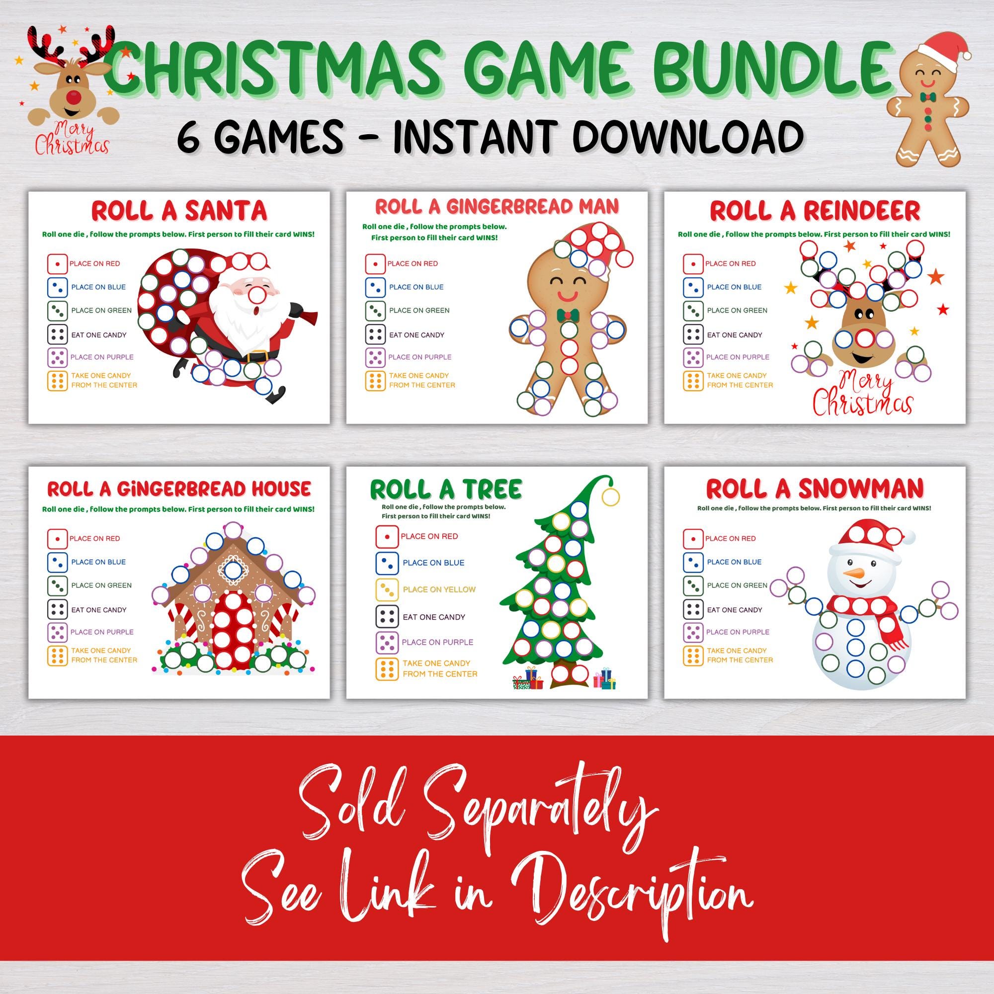 Roll a Santa Game, Printable Holiday Game, Christmas Party, Candy Game ...