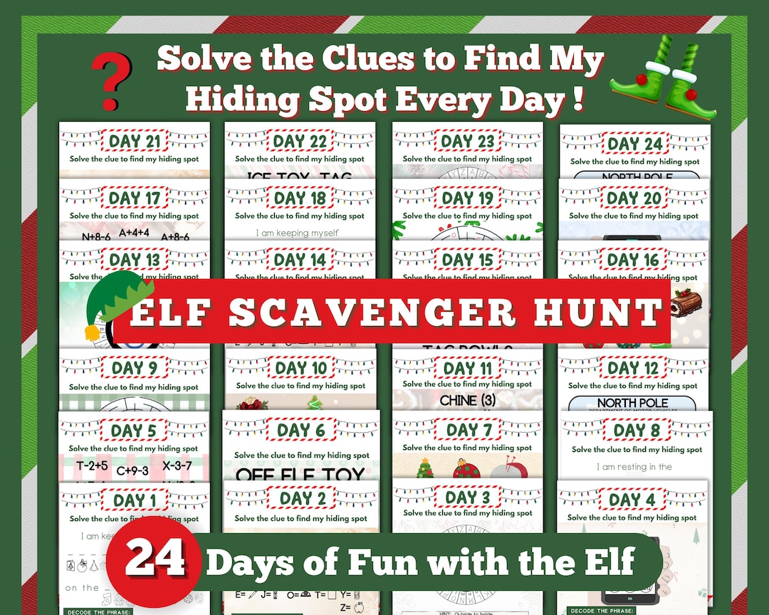 Elf Scavenger Hunt, Christmas Treasure Hunt, Elf Notes, Advent Calendar ...
