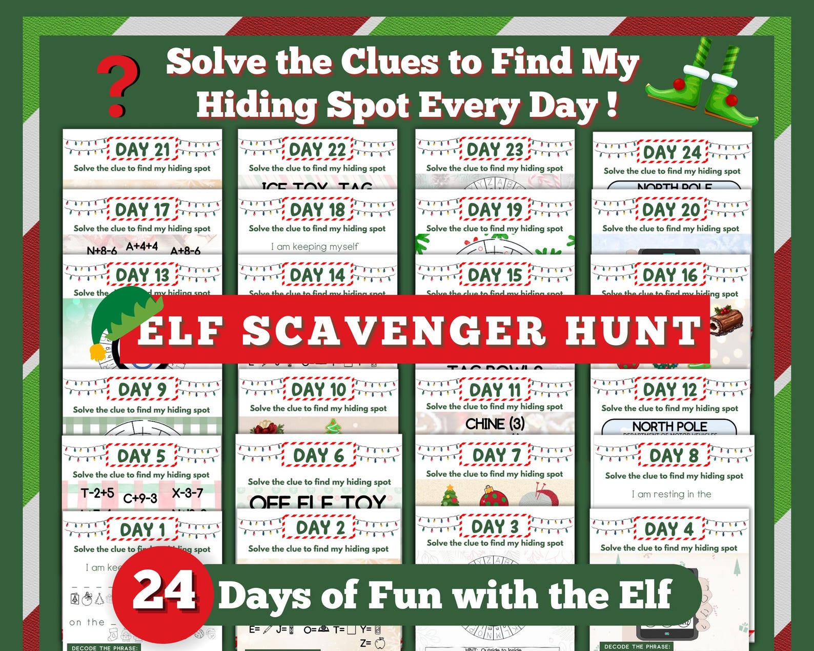 Elf Scavenger Hunt, Christmas Treasure Hunt, Elf Notes, Advent Calendar ...