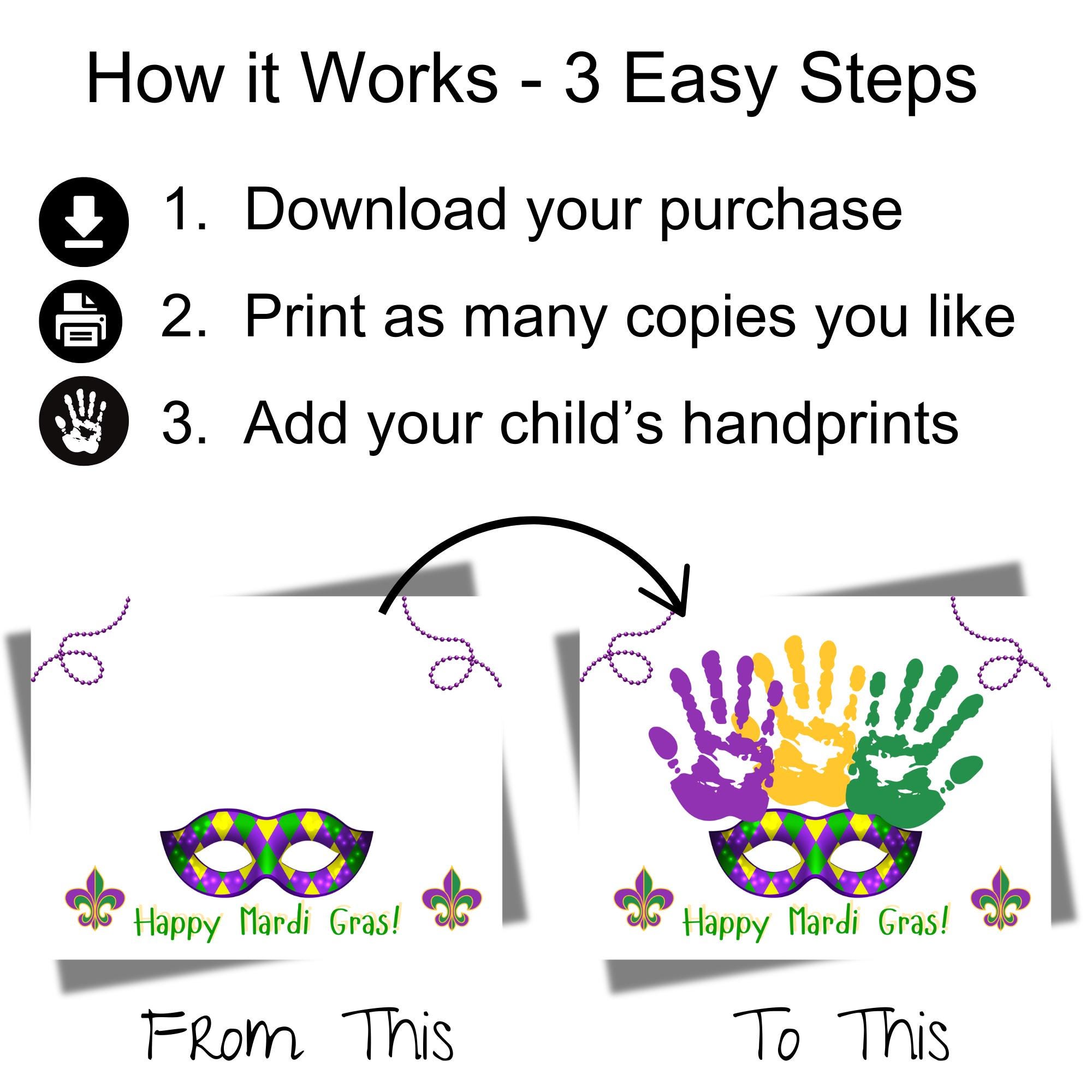 Mardi Gras Handprint Craft, Mardi Gras Mask Handprint Art, Printable ...