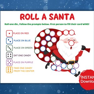 Roll a Santa Game, Printable Holiday Game, Christmas Party, Candy Game ...
