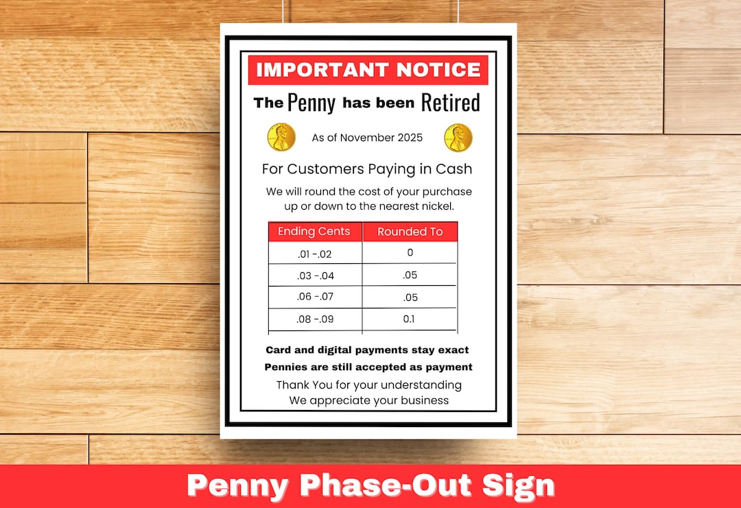 Penny Phase-out Sign, No More Pennies Sign, Cash Register Notice, Penny ...