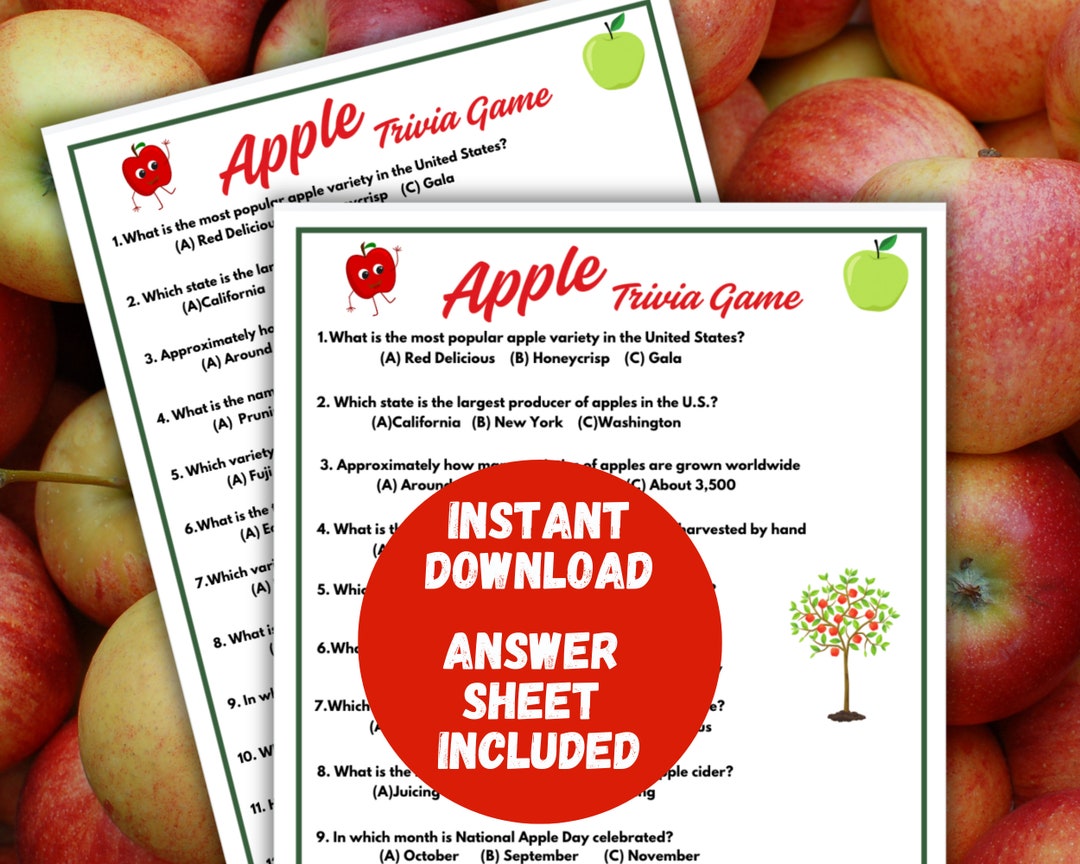 Apple Trivia Game, Fall Trivia Game. Work Party Game, Halloween Party ...