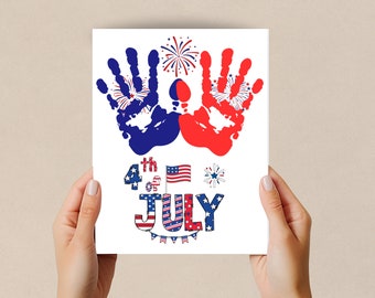 4th of July Firework Handprint Craft, Red White Boom Rocket DIY Craft ...