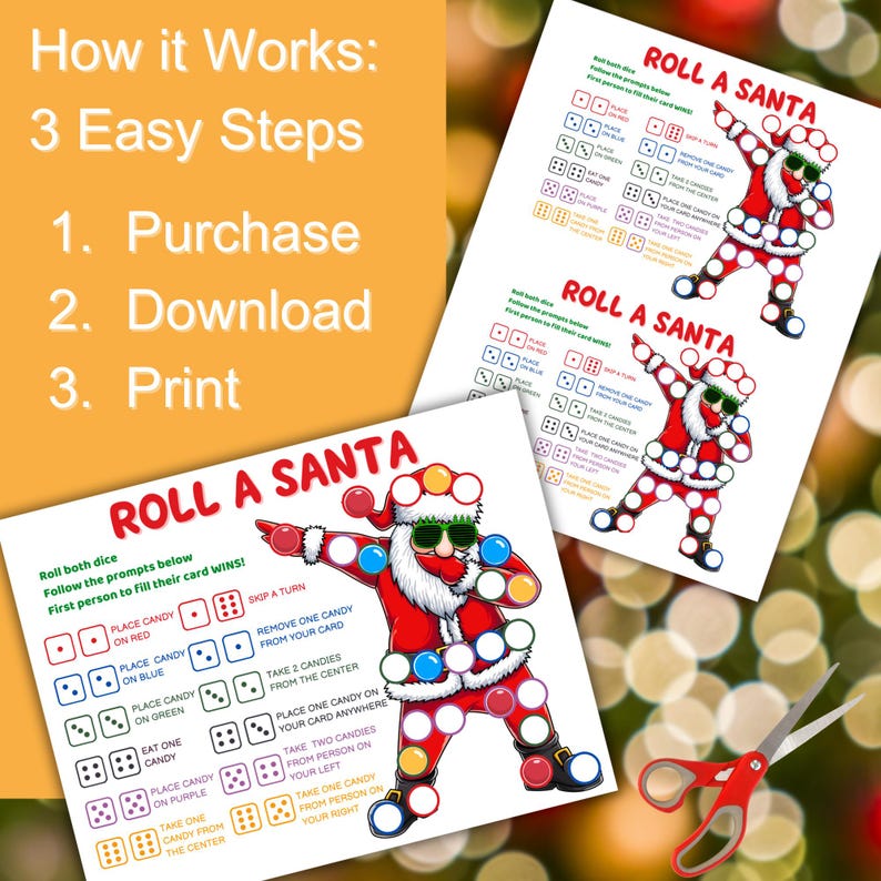 Roll a Santa Dice Game, Printable Holiday Game, Christmas Party, Candy ...