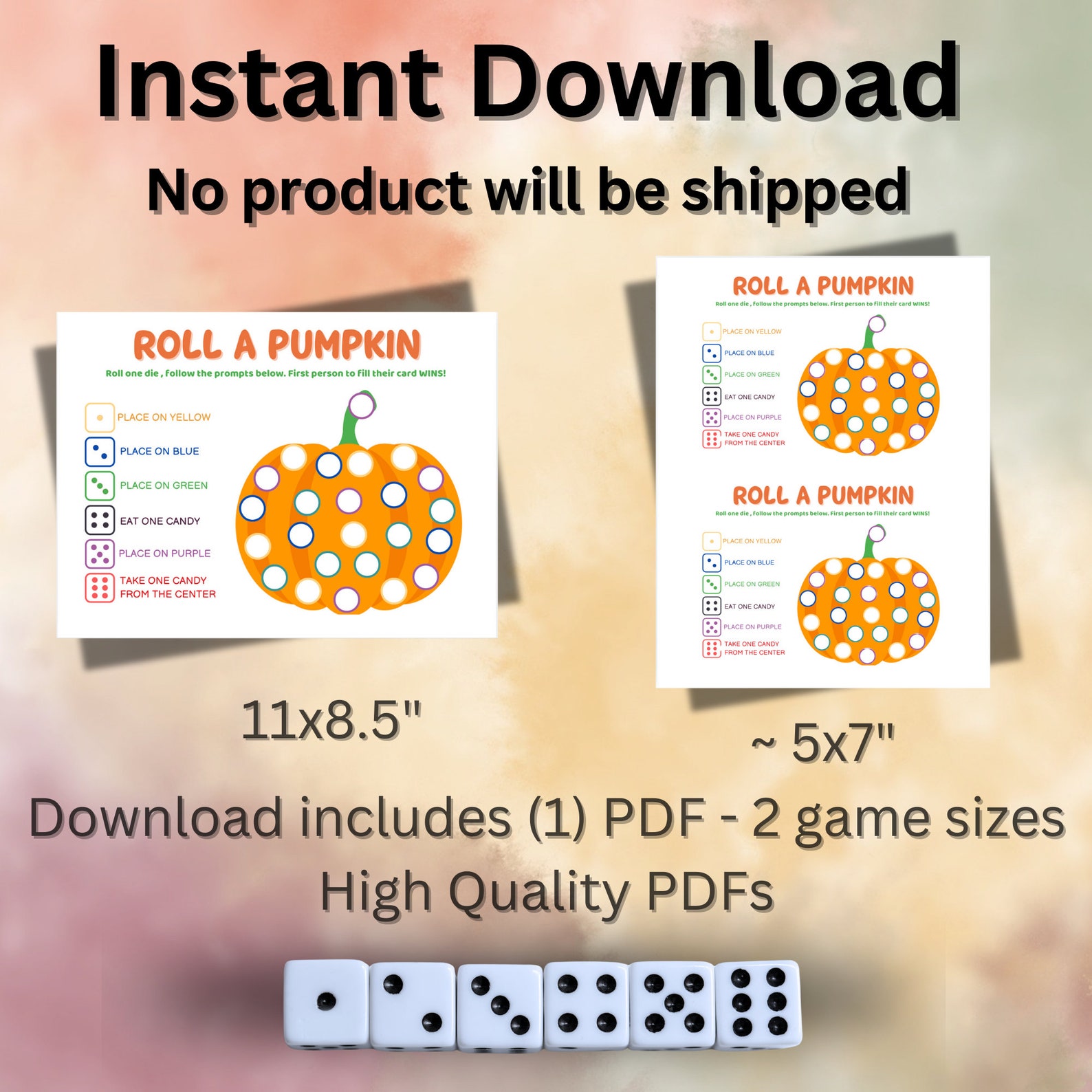 Roll a Pumpkin Game, Printable Game for Kids, Fall Party, Candy Game ...